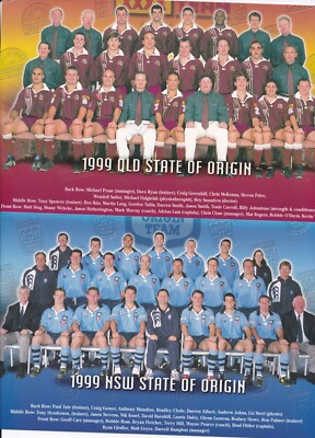 1999 Official NRL Rugby League state of origin team photo nsw & qld ...