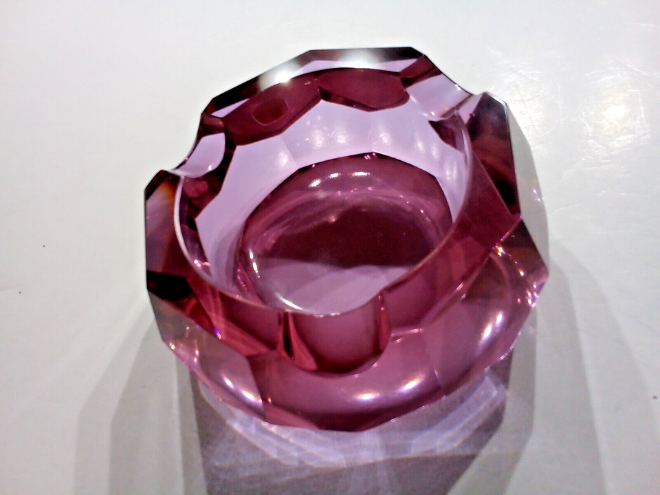 Vintage Moser Alexandrite Glass Ashtray Pink & Purple Diamond Octagon ...