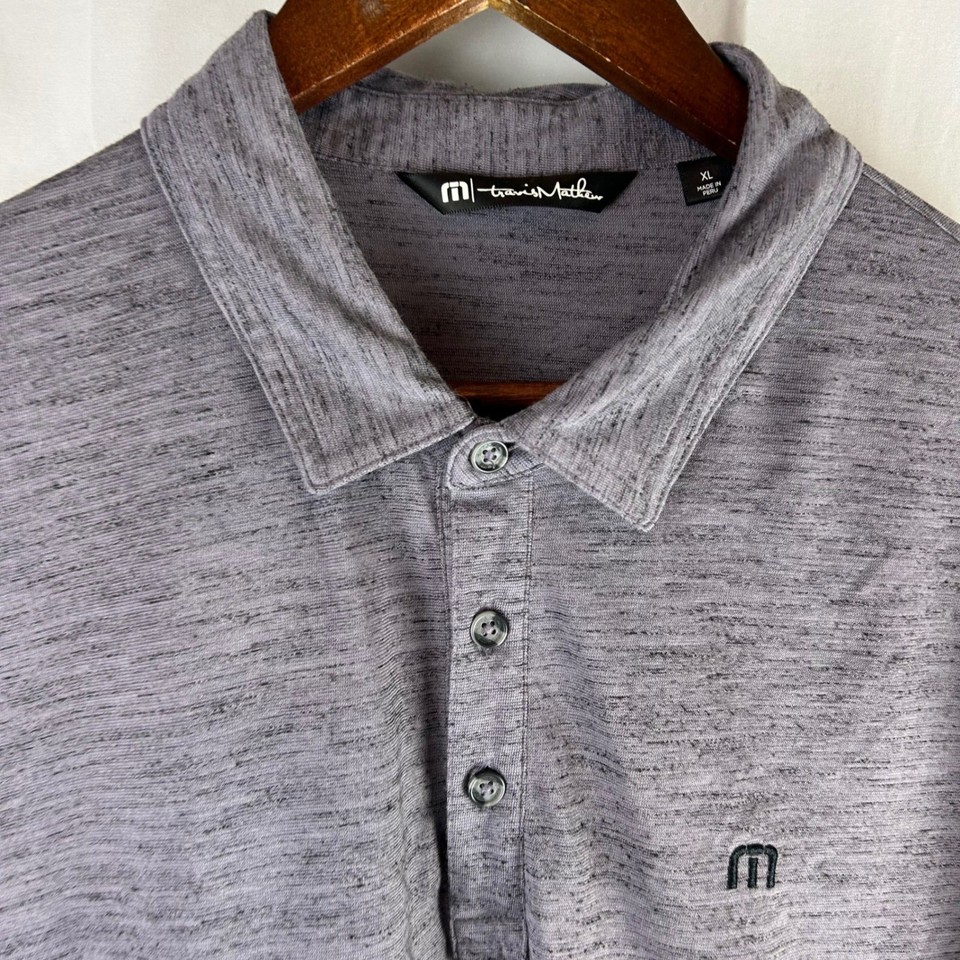 Travis Mathew Mens Polo Shirt Heathered Purple Short Sleeve Golf Casual ...