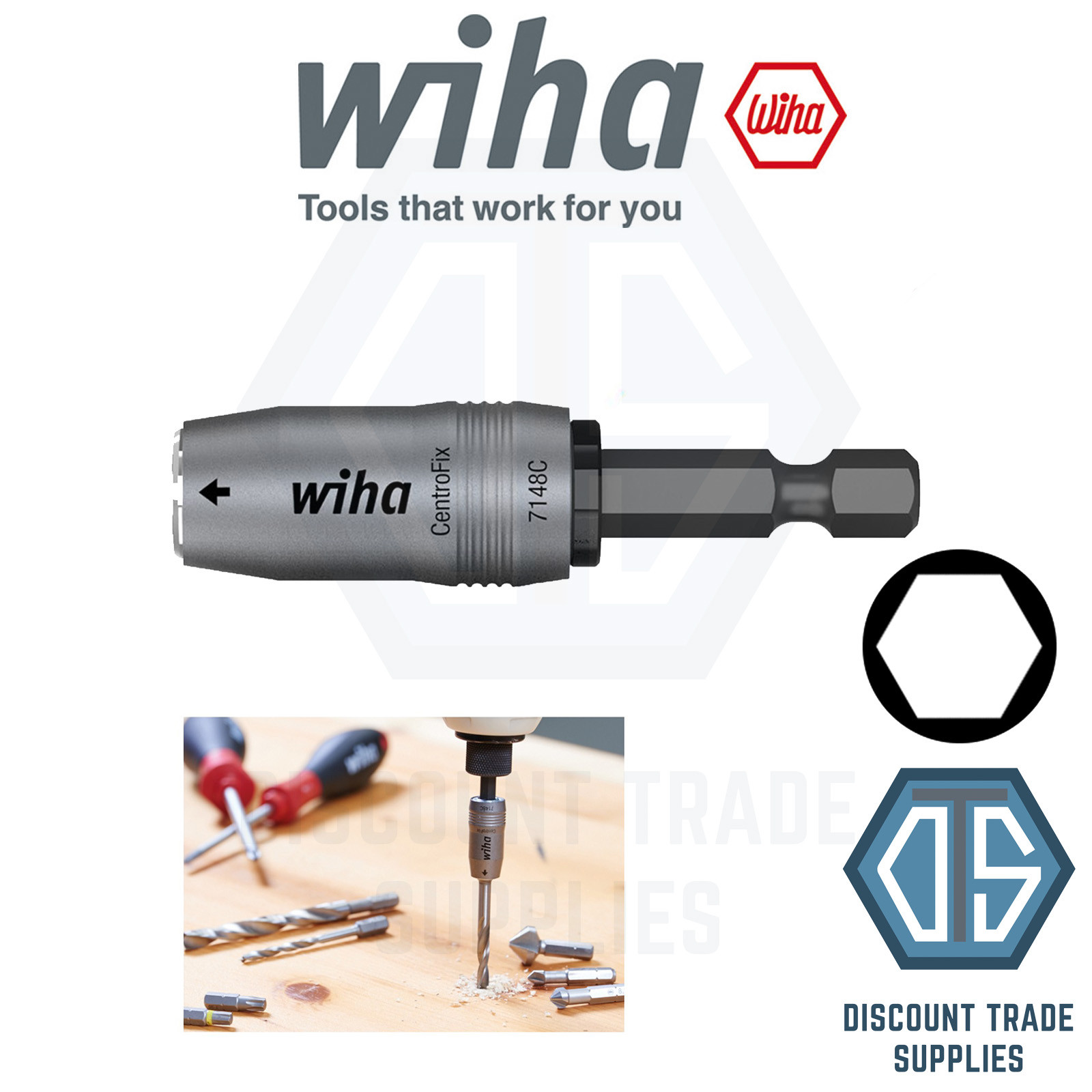 Wiha Bit holder CentroFix Mechanically Lockable, 1/4", Magnetic 39133 ...