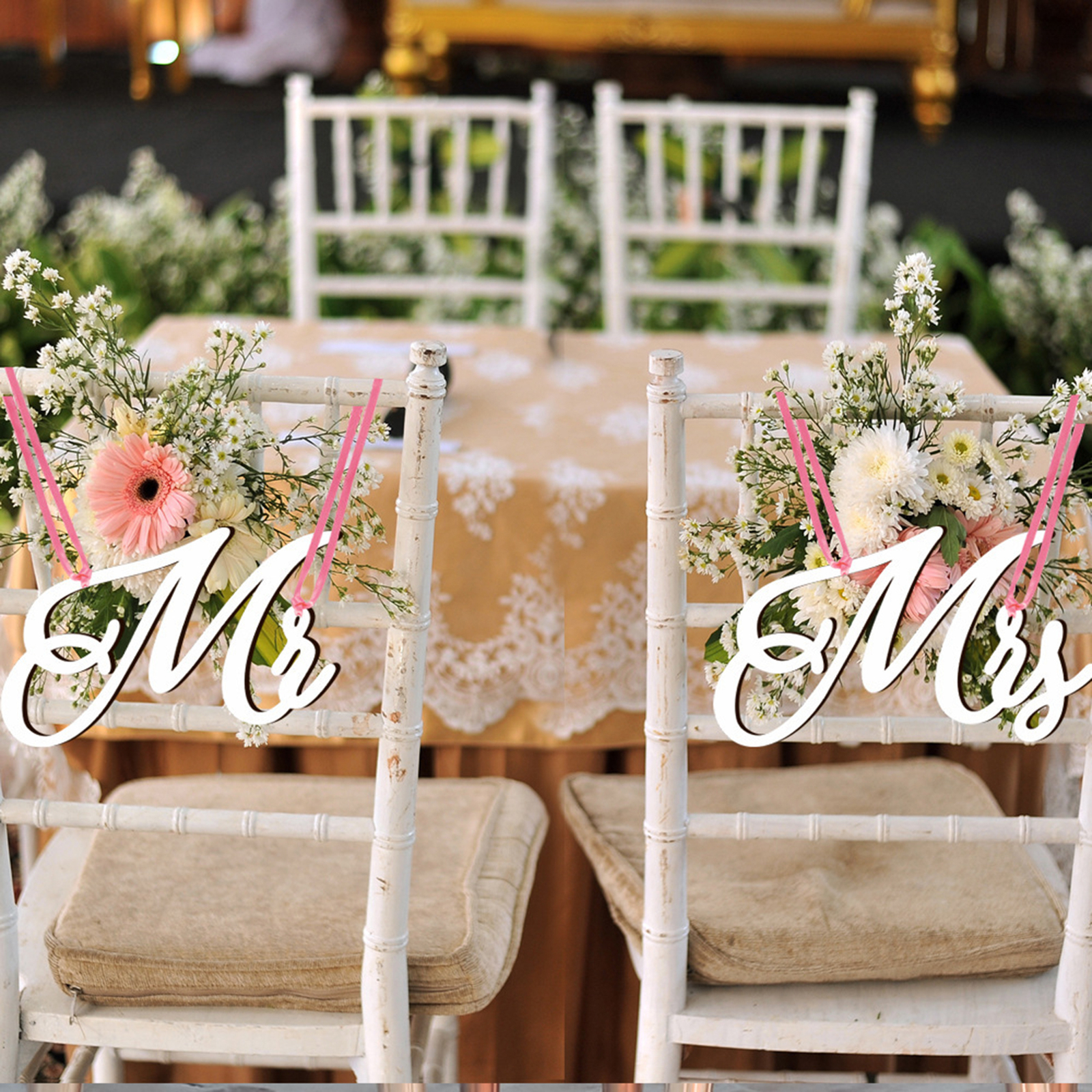 1 Set Wedding Chair Back Signs Wooden Enhance Ambience Couple Wedding ...