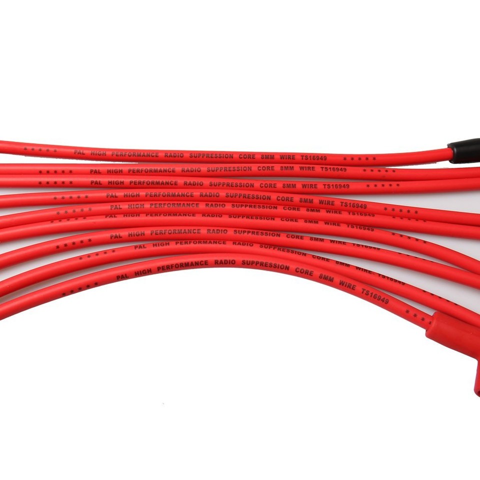 8mm Universal Spark Plug Wire Set Silicone Red ignition Wire V8 Spiral ...