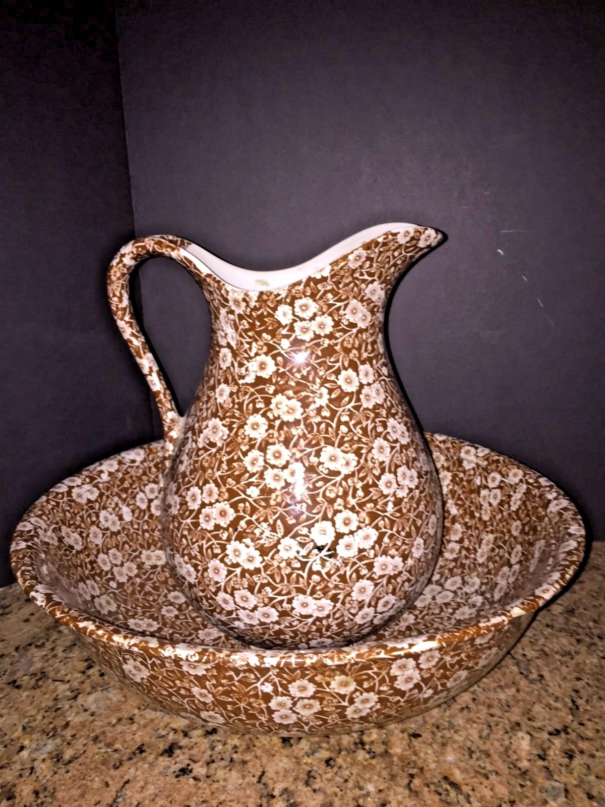 Antique Royal Crownford Ironstone Staffordshire Brown Calico Pitcher ...