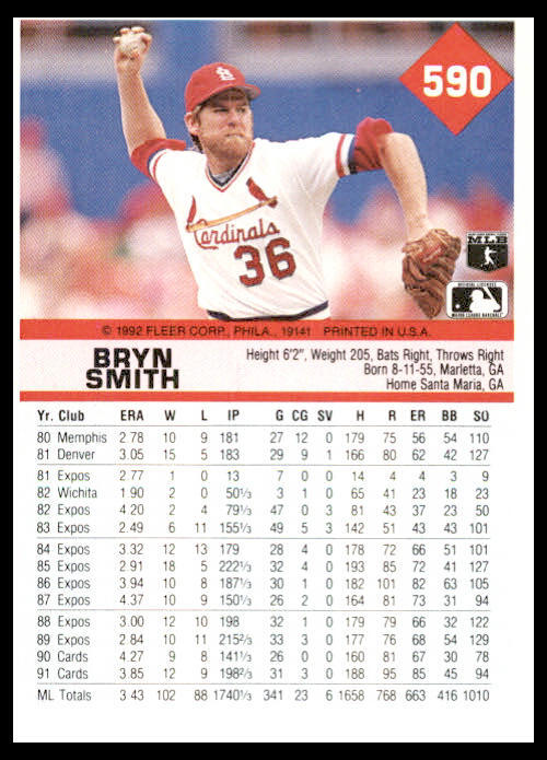 1992 Fleer #590 Bryn Smith St. Louis Cardinals Baseball Card | eBay
