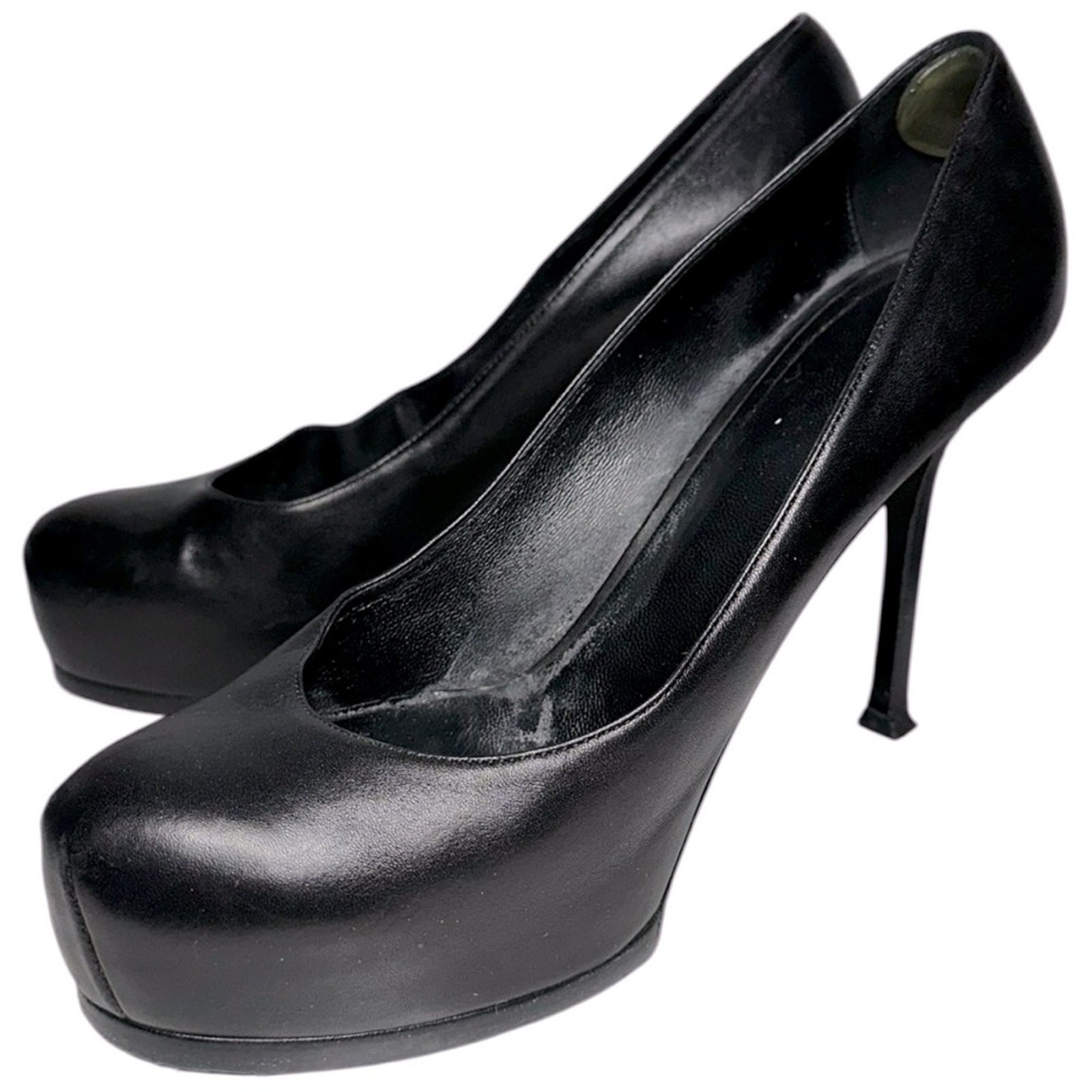 Yves Saint Laurent YSL Size 39.5 8.5 Black Leather Tribtoo Platform ...