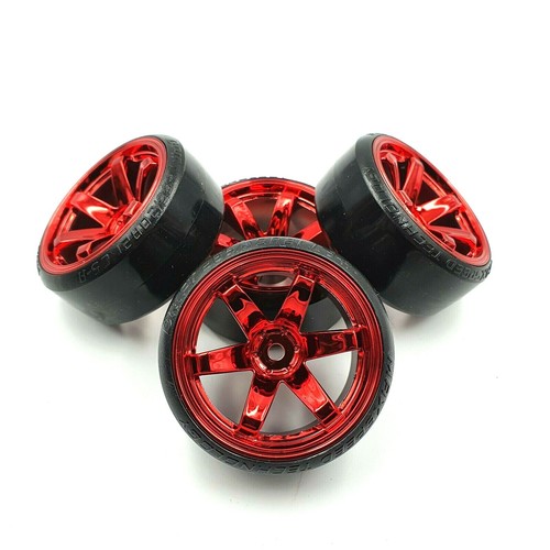 1/10 RC Rota Style RED Wheel & Drift Tyre Set 12mm HEX Drift 6mm OS ...
