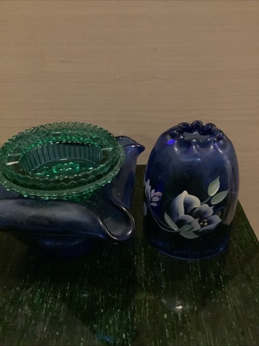 Fenton COBALT & Floral Fairy Lamp Signed By Stacy Williams And George W ...