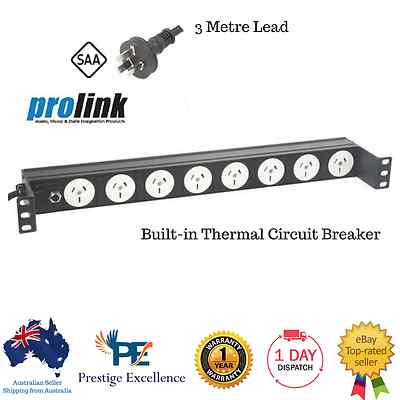 Rack Mount Power Board 1RU 8 Way Outlets Strip Rail Powerboard 3 Pin ...