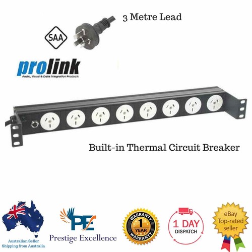 Rack Mount Power Board 1RU 8 Way Outlets Strip Rail Powerboard 3 Pin ...
