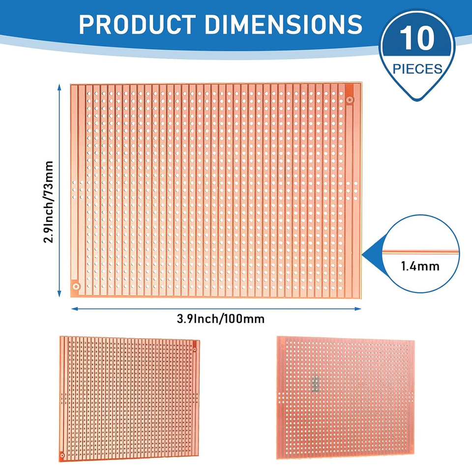 10 PCS 73x100mm PCB Prototype Copper Strip Breadboard 957 Holes ...