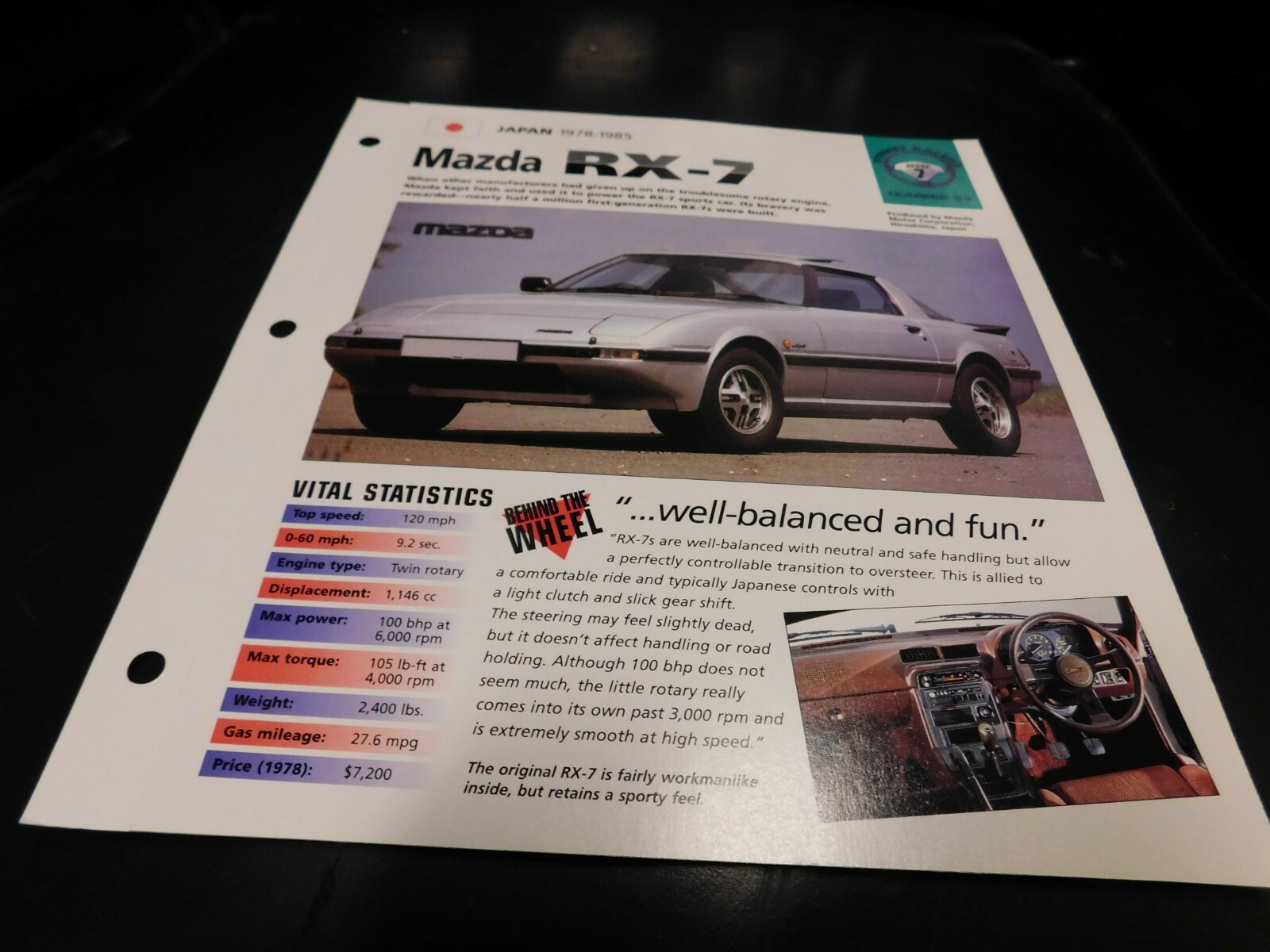 1978-1985 Mazda RX-7 RX7 Spec Sheet Brochure Photo Poster 79 80 81 82 ...