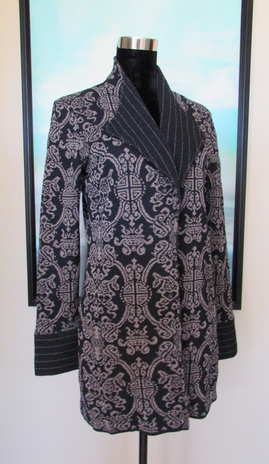 French Rags Brenda French Black Asian Chinoiserie Merino Knit Cardigan ...