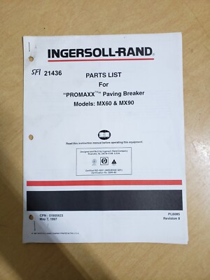 Ingersoll-Rand MX60 MX90 Promaxx Paving Breaker Parts List Manual | eBay
