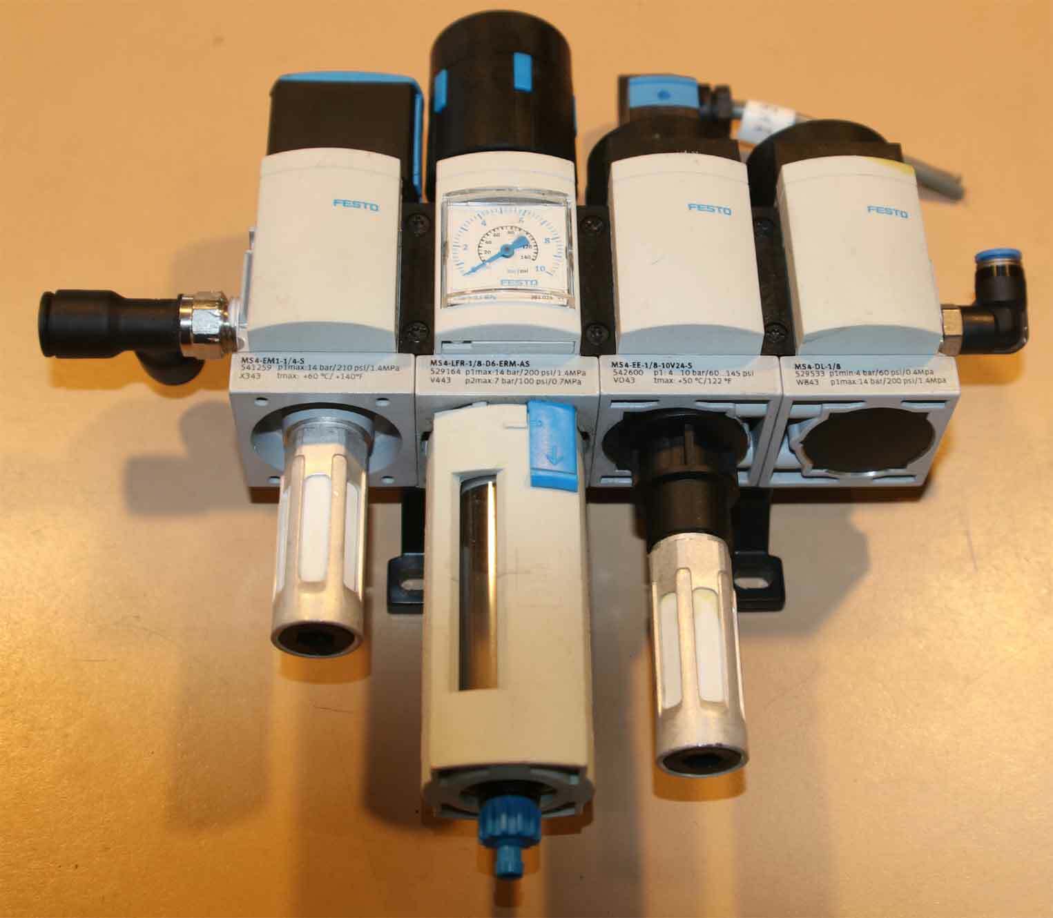 Festo MS4-EM1-1/4-S, MS4-LFR-1/8-D6-EMR-AS,EE,DL Pneumatic Filter/Valve ...