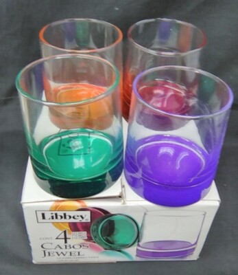 Libbey Cabos Jewel 4 piece splash rocks glass Old fashioned Tumblers ...