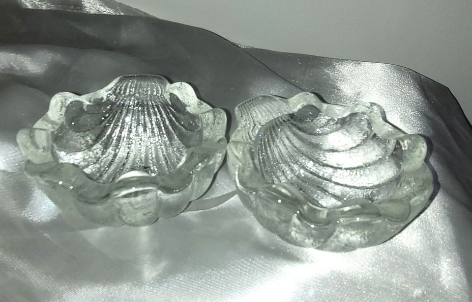 Set of 2 Vintage Clear Sea Shell Glass Condiment Dishes Excellent Shape ...