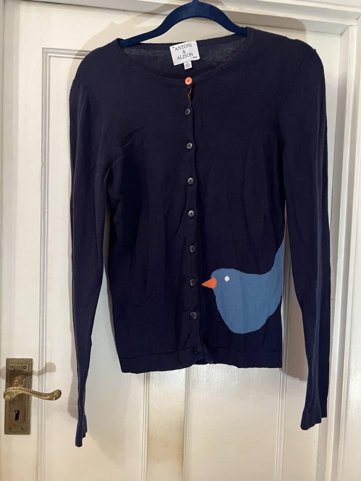 ANTONI & ALISON Blue Robin Cashmere & Cotton CARDIGAN,UK 12/M | eBay UK