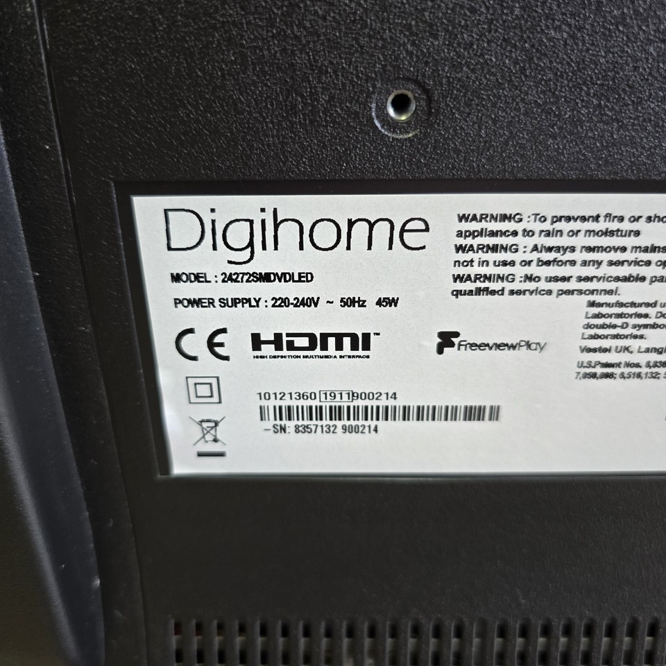 Digihome 24272SMDVDLED 24" LED TV Smart Built-in DVD Player, Freeview ...
