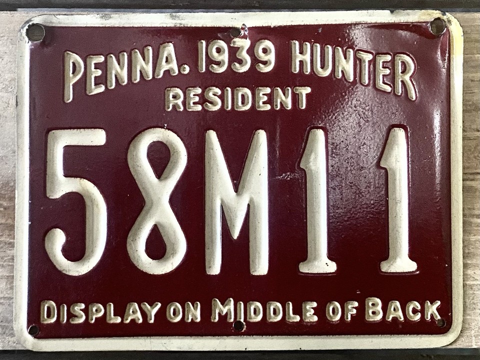 Vintage 1939 Pennsylvania Resident Hunting Metal License | eBay