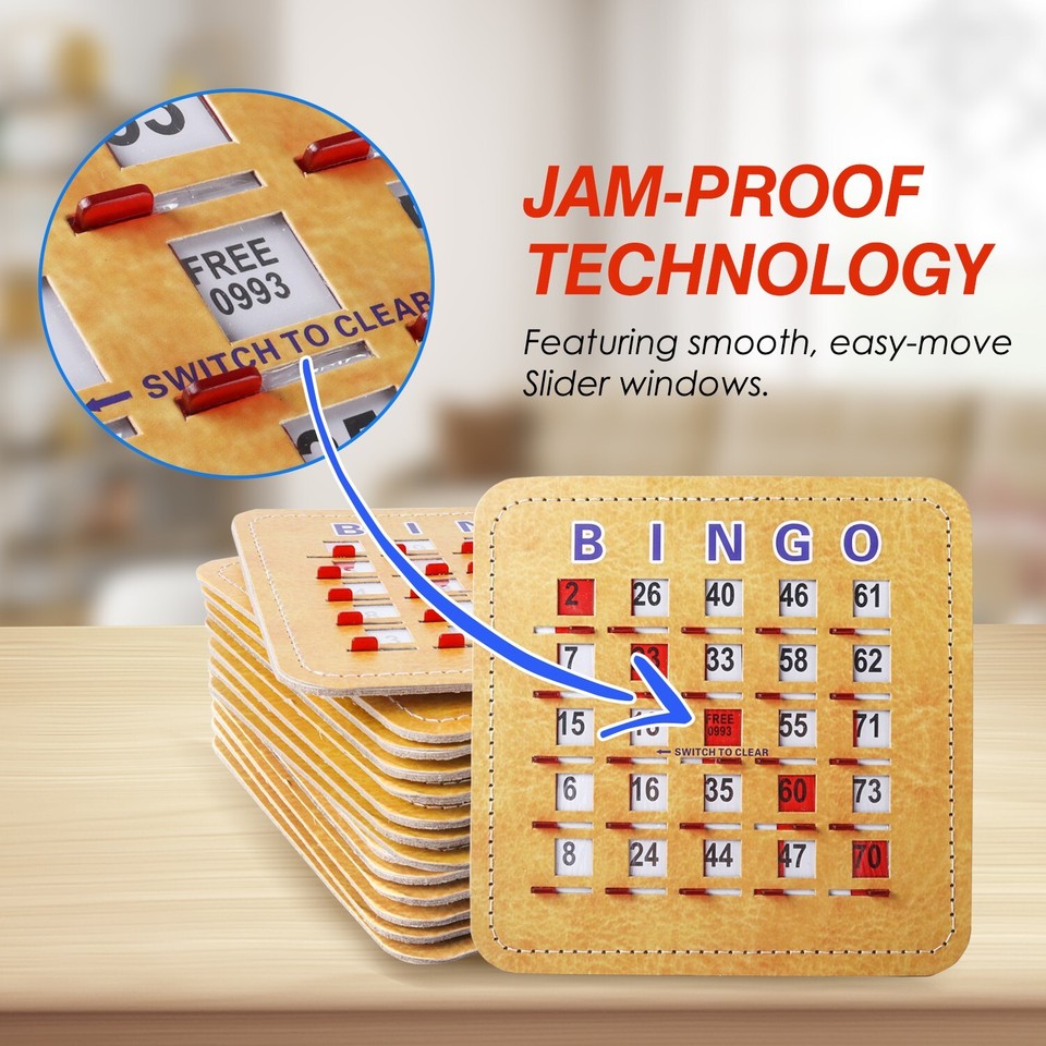 25-Pack Stitched Reusable Shutter Slide Bingo Cards with Shutter Clear ...