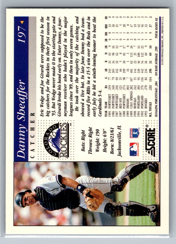 Danny Sheaffer 1994 Score BASEBALL #197 Colorado Rockies | eBay