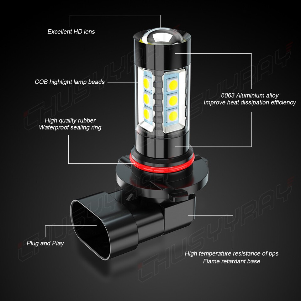 9006 HB4 LED Headlight Fog Light Bulbs Kit High Low Beam 6000K White ...