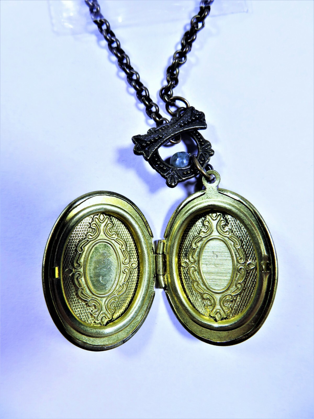 Locket Pendant Necklace Applied Verdigris Rabbit Toggle Clasp Link ...