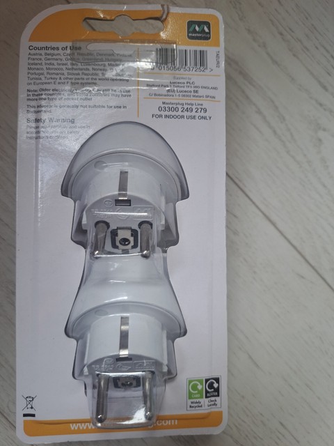 MasterPlug European Travel Power Adaptor for UK 3-Pin Device (Double ...