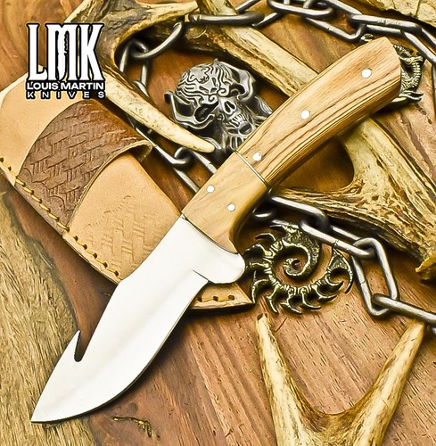 LMK Hand Crafted Skinner Knife D2 Tool Steel Olive Wood Wooden Bolster ...