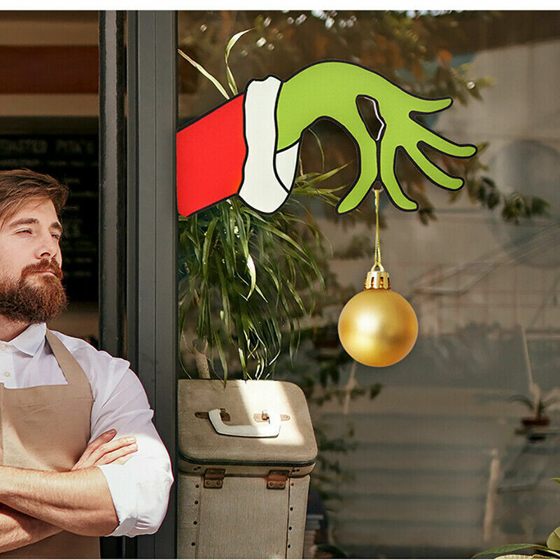 Holiday Thief Arm Hand Wooden Hanging Baubles Party Stick On Door Wall ...