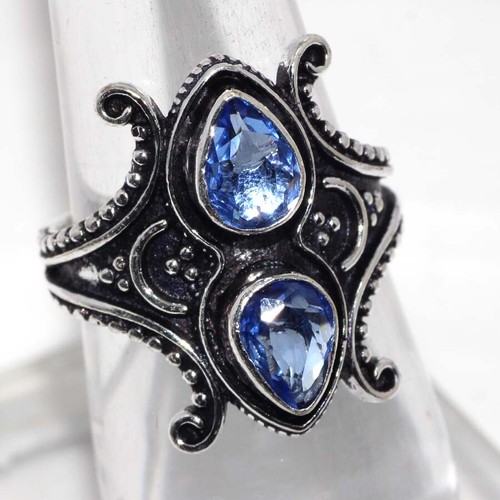 Blue Topaz 925 Silver Plated Gemstone Ring US FreeSize Valentine Gift ...