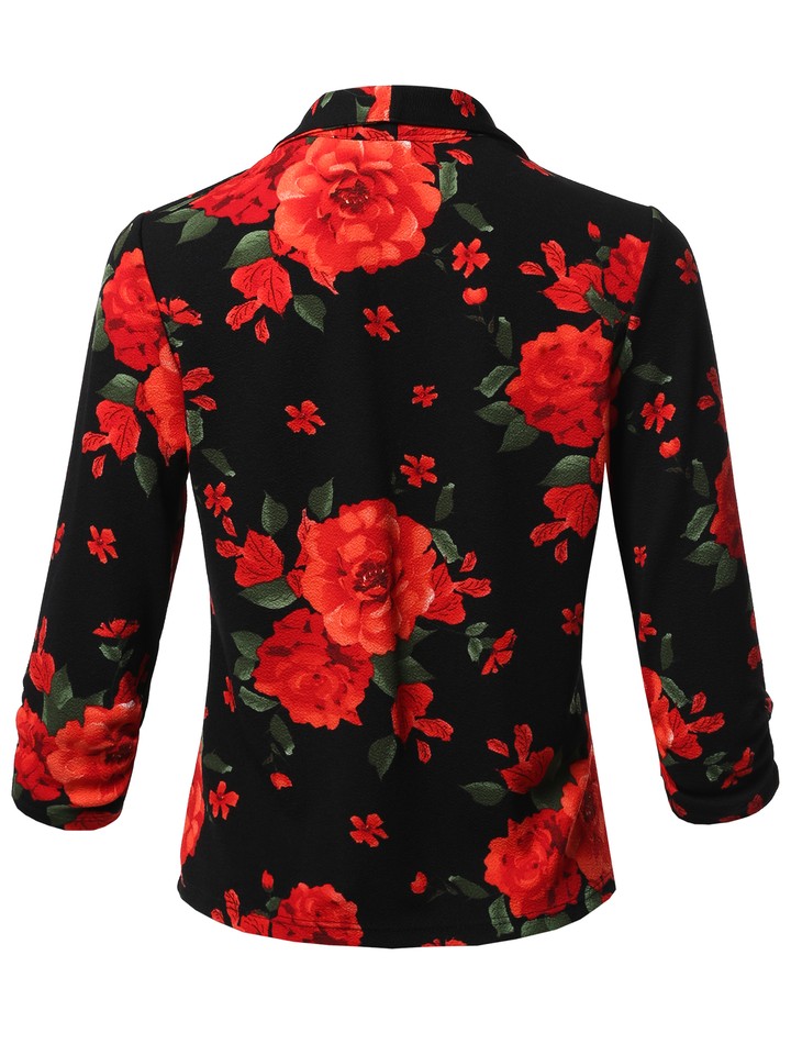 FashionOutfit Women's Solid/Print Stretch 3/4 Gathered Sleeve Open ...