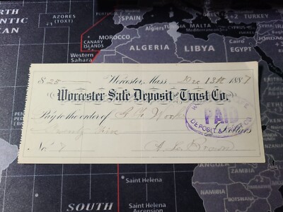 1887 Worcester Massachusetts Vintage Bank Check | eBay