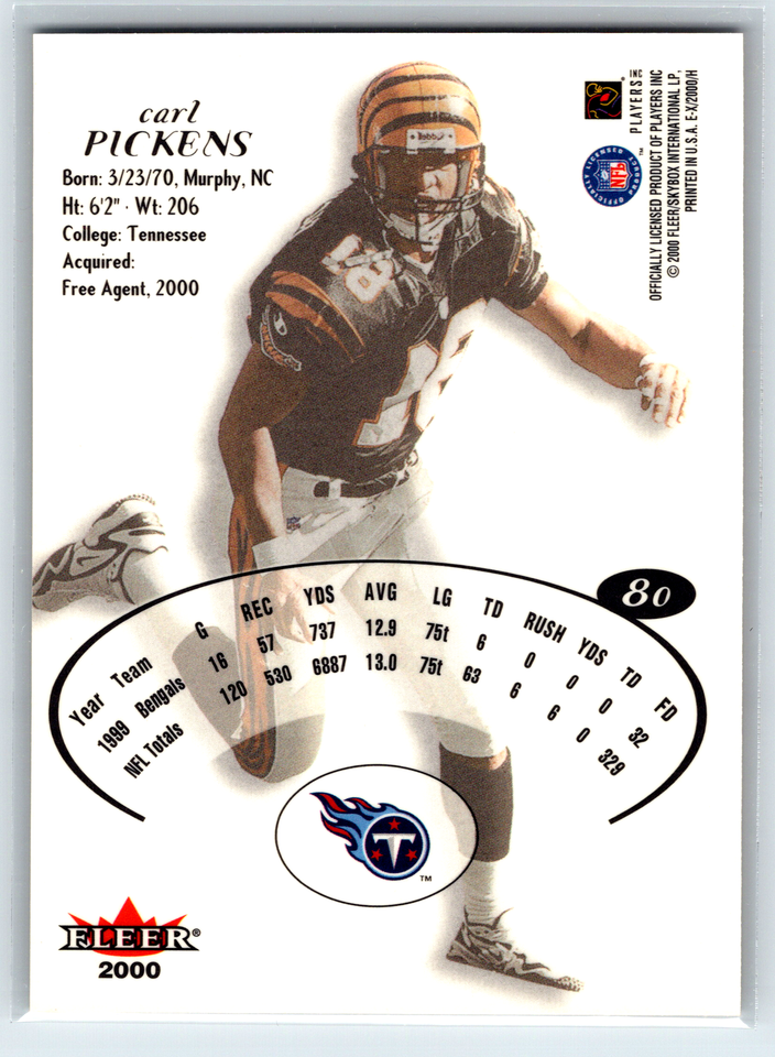 Carl Pickens 2000 Fleer E-X #80 Tennessee Titans | eBay
