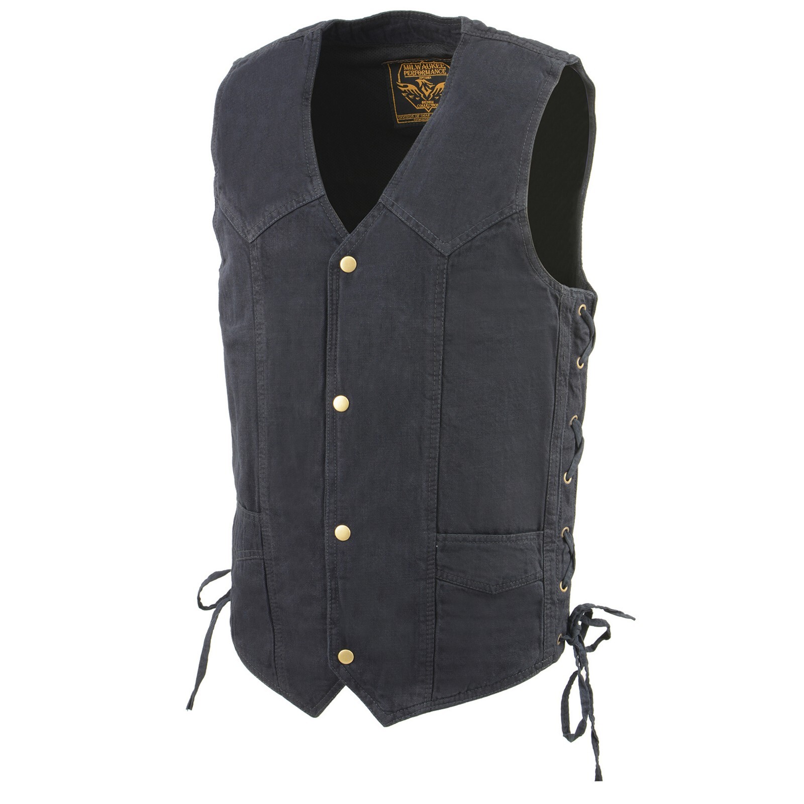 Milwaukee Leather DM1315 Men's Black Denim Classic Side Lace Snap Front ...