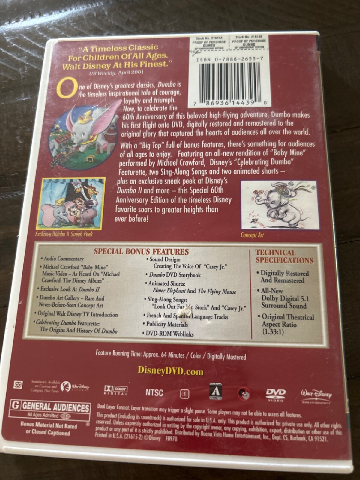 Dumbo (DVD, 2001, 60th Anniversary Edition) in great condition ...