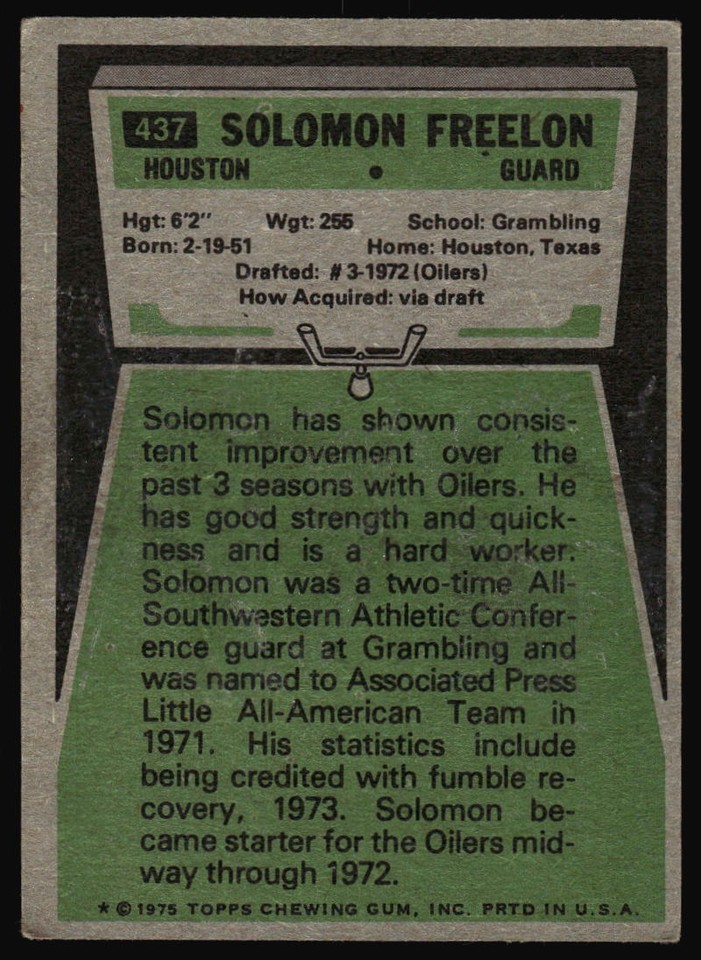 1975 Topps Solomon Freelon #437 Houston Oilers L3 | eBay