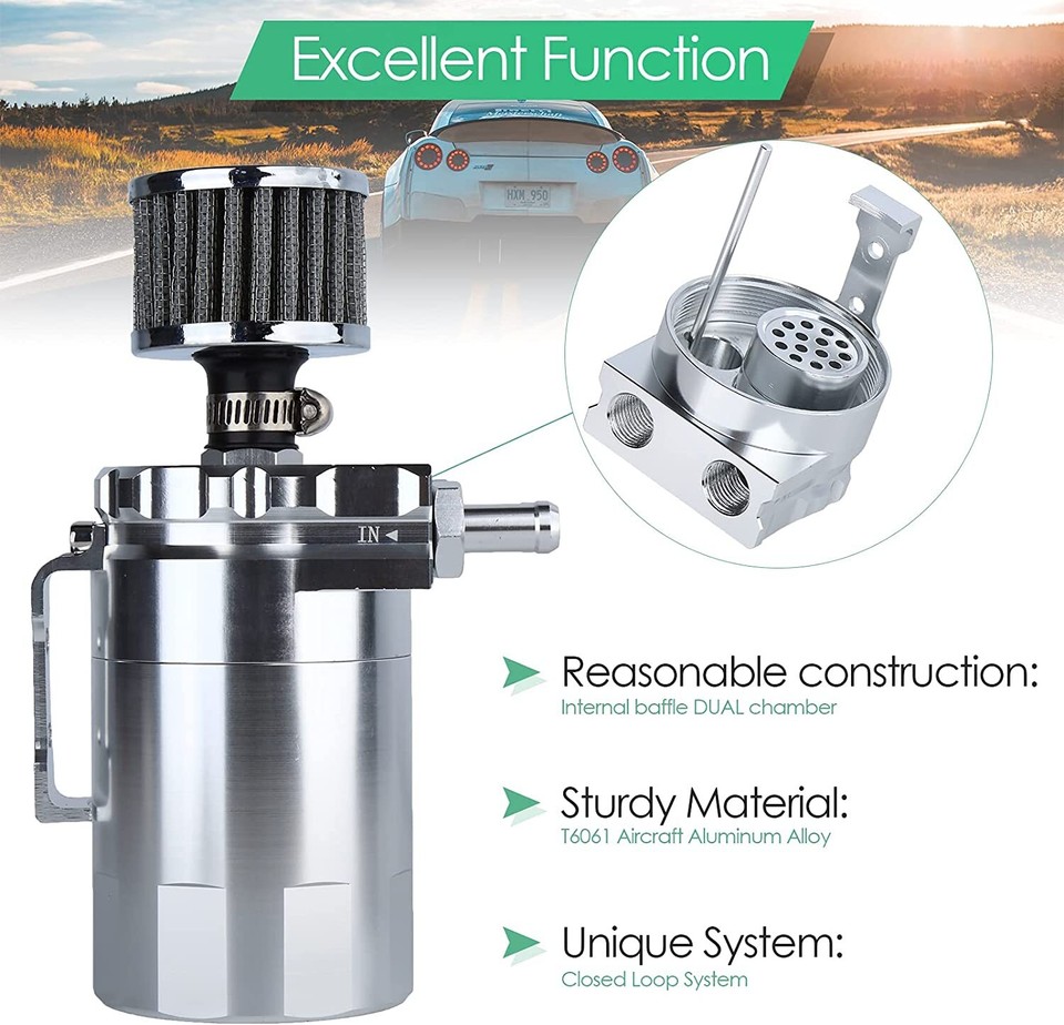 Oil Catch Can Kit Reservoir Polished Tank + Breather Filter Universal ...