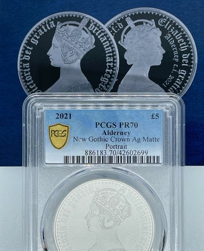 2021 New Gothic Crown Alderney PCGS PR70 Set of 2 £5 Matte Proof Coin ...