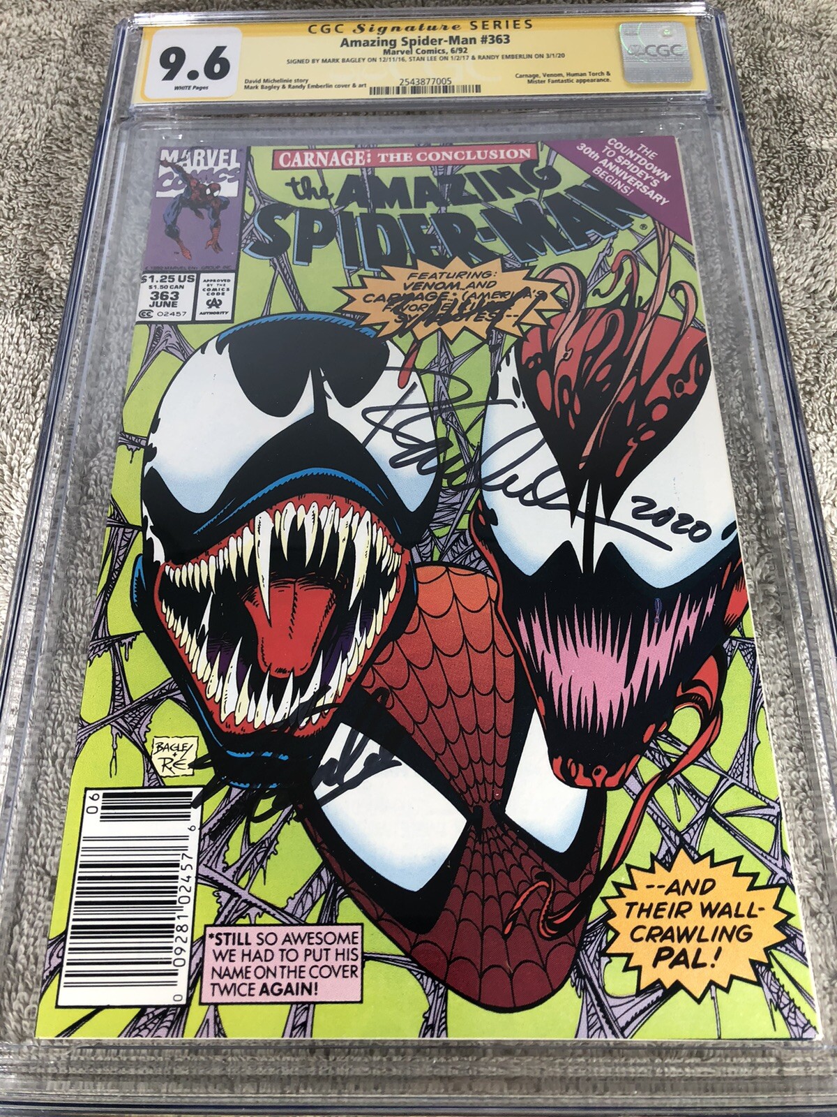 Amazing Spider Man 363 CGC 3XSS 9.6 Stan Lee Bagley 3rd Carnage Venom ...
