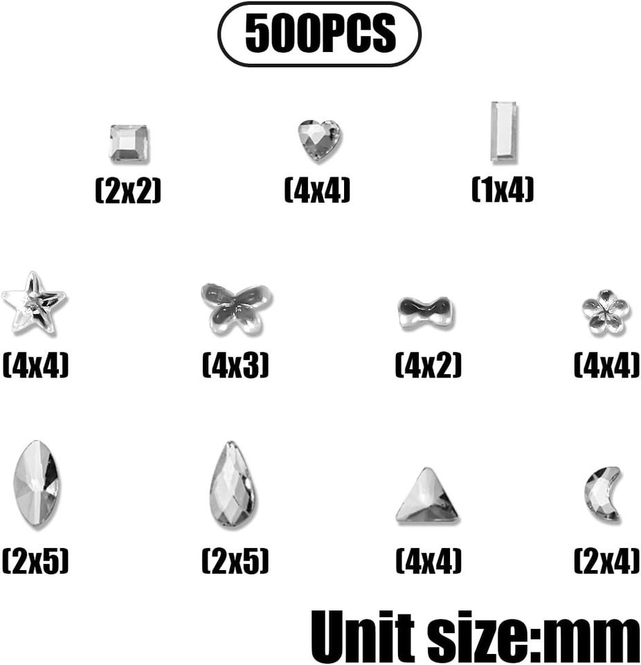 Nail Rhinestones, 500 PCS Flower Star Butterfly Shape Flat Back Nail ...