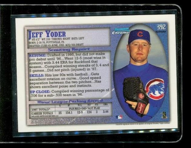 Vintage 1998 TOPPS BOWMAN CHROME Refractor Baseball Card #392 JEFF YODER Cubs | eBay