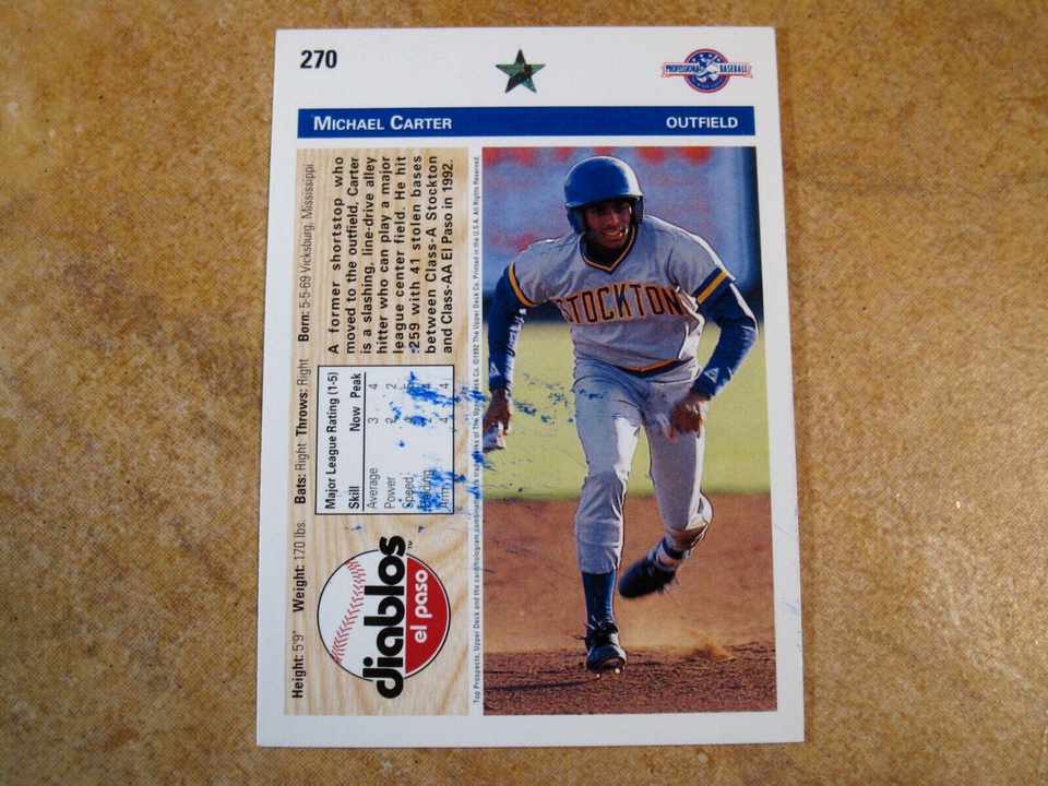 MICHAEL CARTER 1992 UPPER DECK SIGNED AUTOGRAPHED TOP PROSPECT RC CARD ...