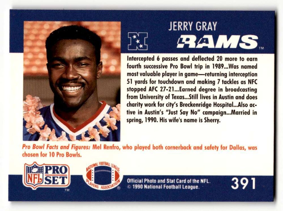 1990 Pro Set #391 Jerry Gray Los Angeles Rams Football Cards EX/NM ID ...