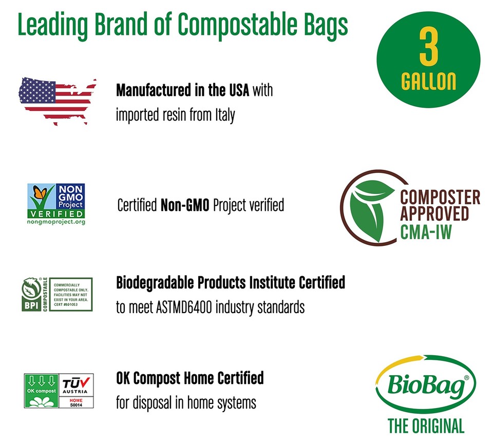 3 Gallon Compostable Food Scrap Bags by , 100 Count, BPI Certified ...