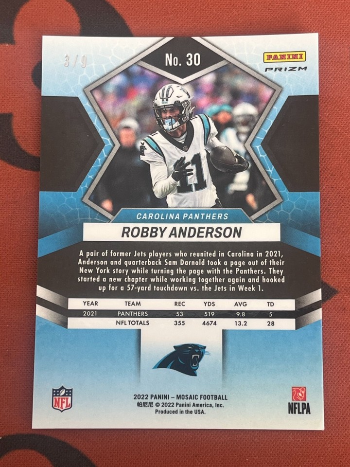 Robby Anderson 2022 Panini Mosaic Red Wave Prizm 3/9 #30 Carolina ...