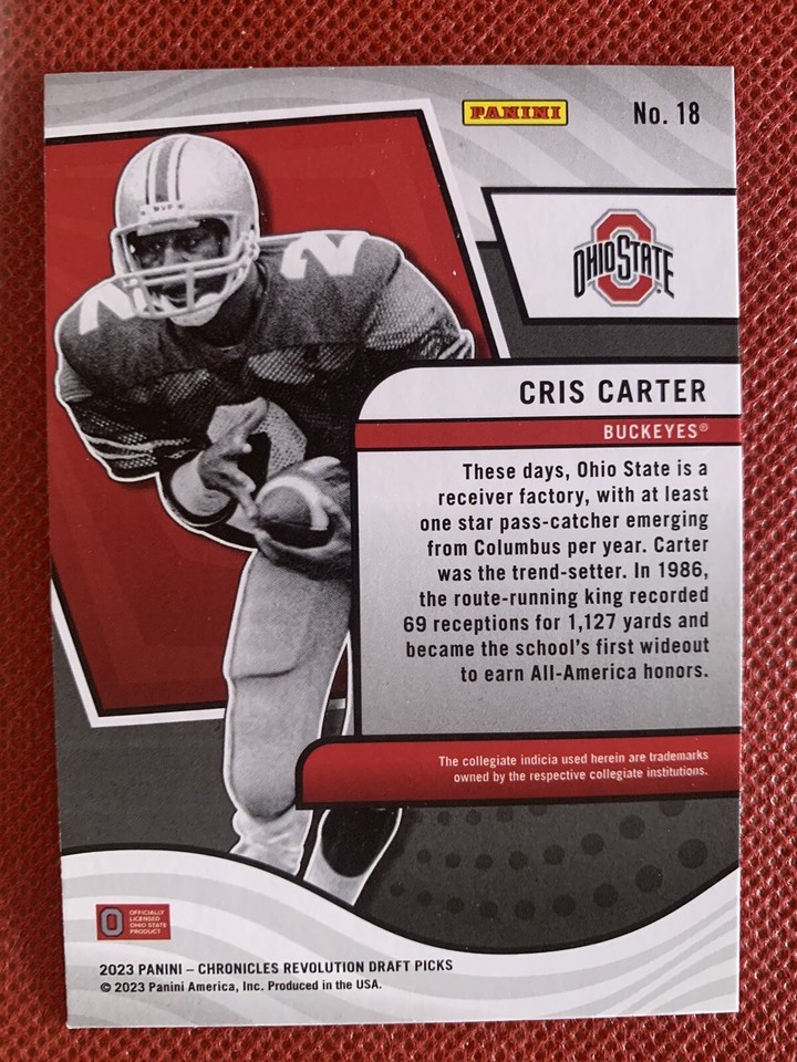 CRIS CARTER 2023 PANINI CHRONICLES REVOLUTION DRAFT PICKS #18 OHIO ...