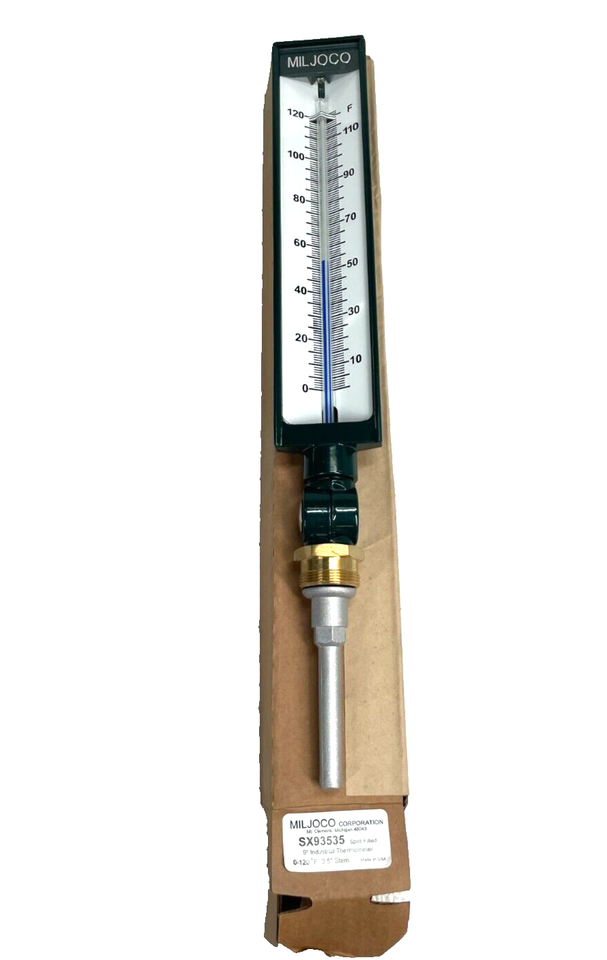 MILJOCO SX935-35 Liquid-in-Glass Thermometer 0-120F, 9" Scale, 3-1/2 ...