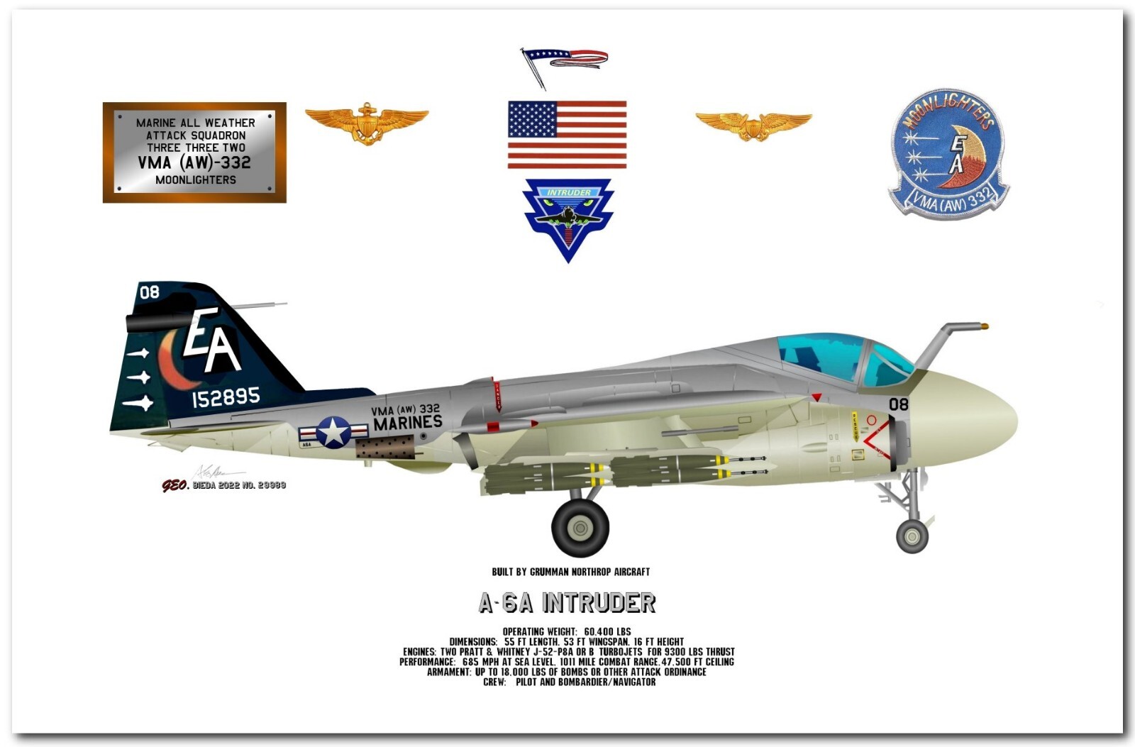 A-6A Intruder, VMA (AW) 332 Moonlighters, USMC Attack Aircraft Print ...