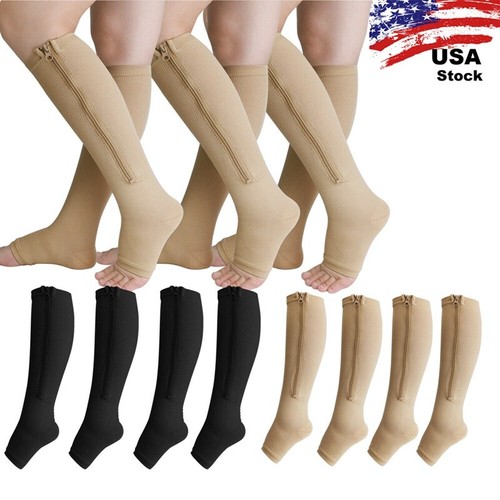 Zip Up Open Toe Compression Socks Women Men Zipper Calf Support ...